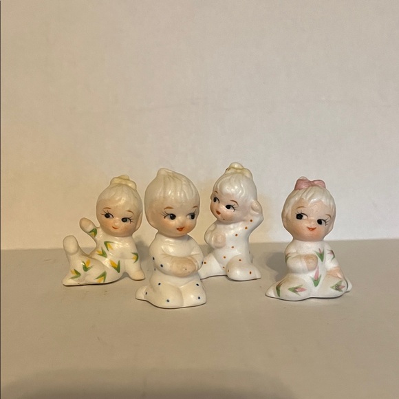 Accents | Charming Ceramic Figurines Set White With Pastel Accents ...